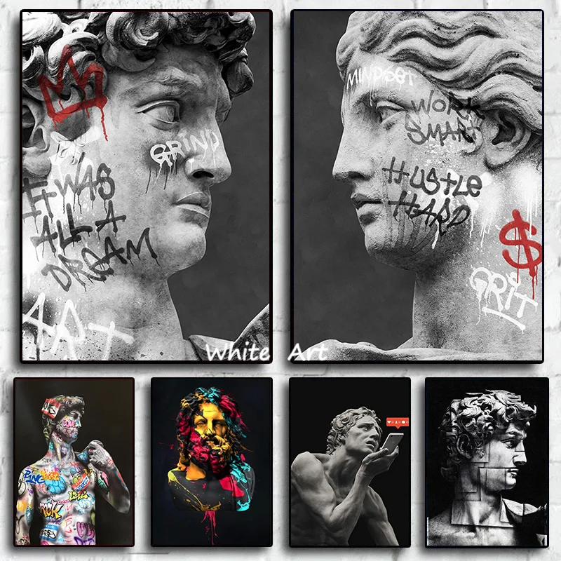 David-Plaster-Statue-Graffiti-Art-Poster-Abstract-Greek-Canvas-Painting ...