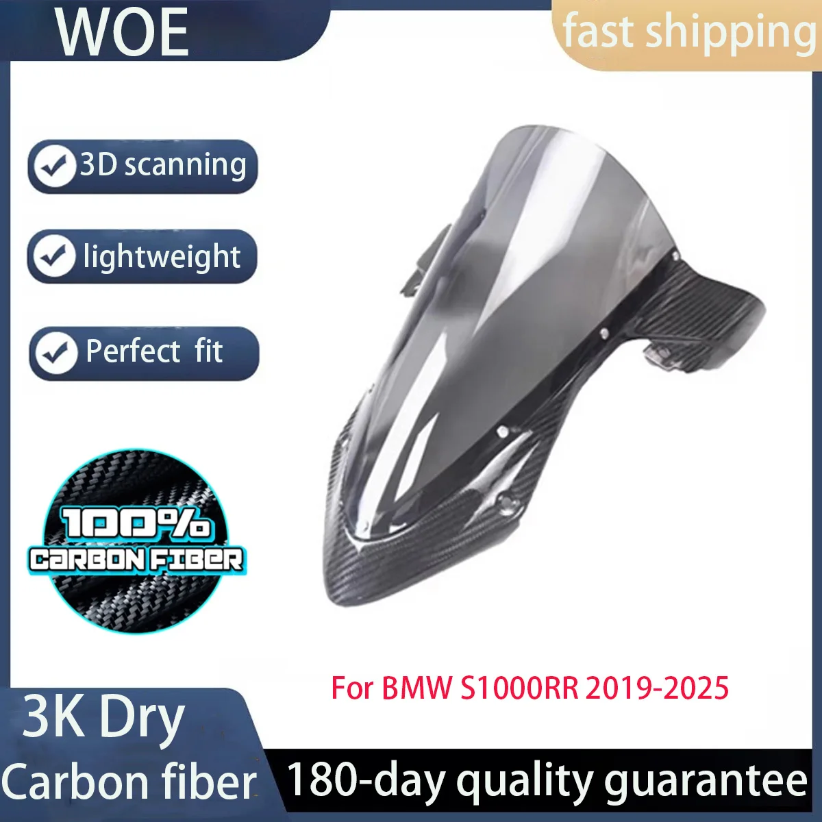 3K Carbon Fiber Windscreen Windshield for BMW S1000RR 2019 2020 2021 ...