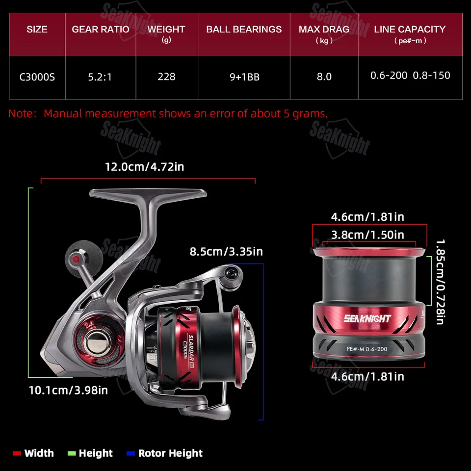 5.2:1 Gear Ratio Fishing Reel SeaKnight SLARDAR BB C3000S Squid Reel ...