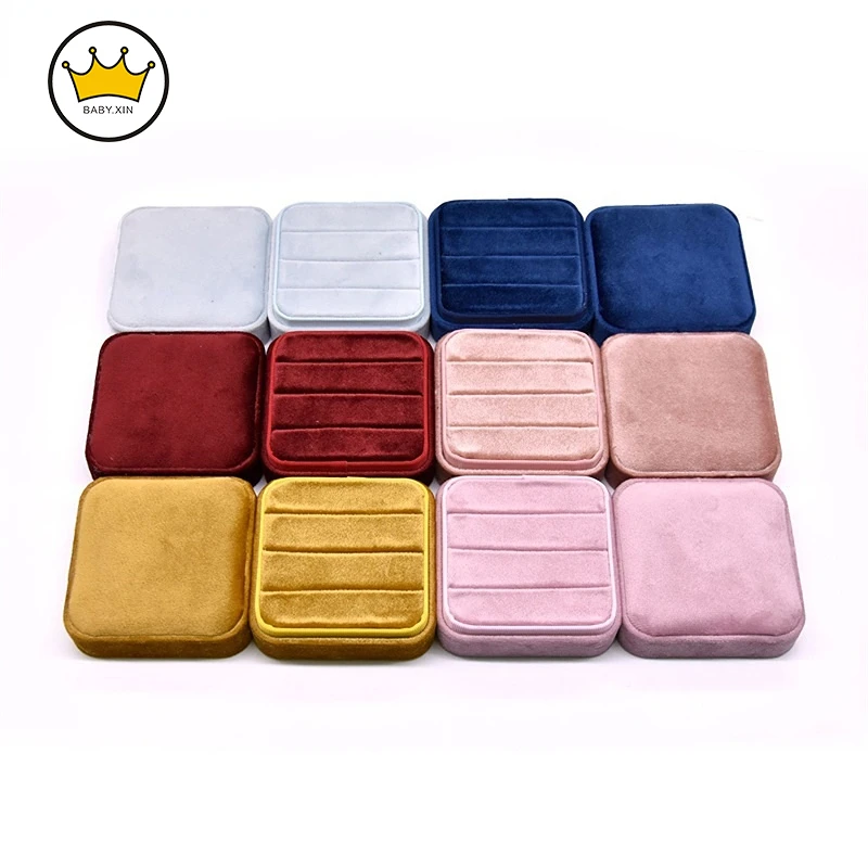 Square Vintage Ring Organizer Box Velvet Ring Box with Lid Engagement ...