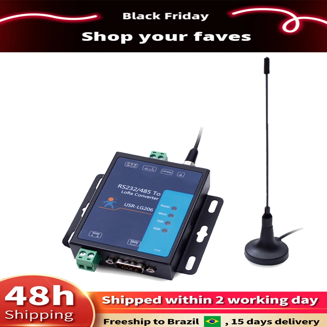 USR-LG206-P Serial RS232 RS485 to LoRa Converters Point to Point LoRa ...