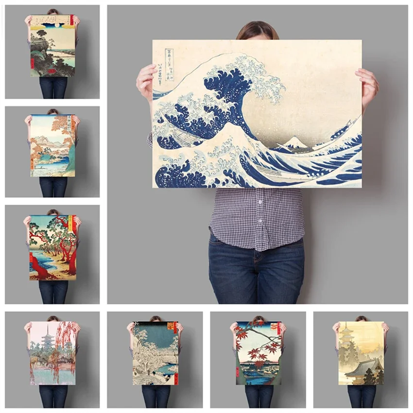 Classic Retro Aesthetics Wall Art Japanese Landscape Series Waves HD ...