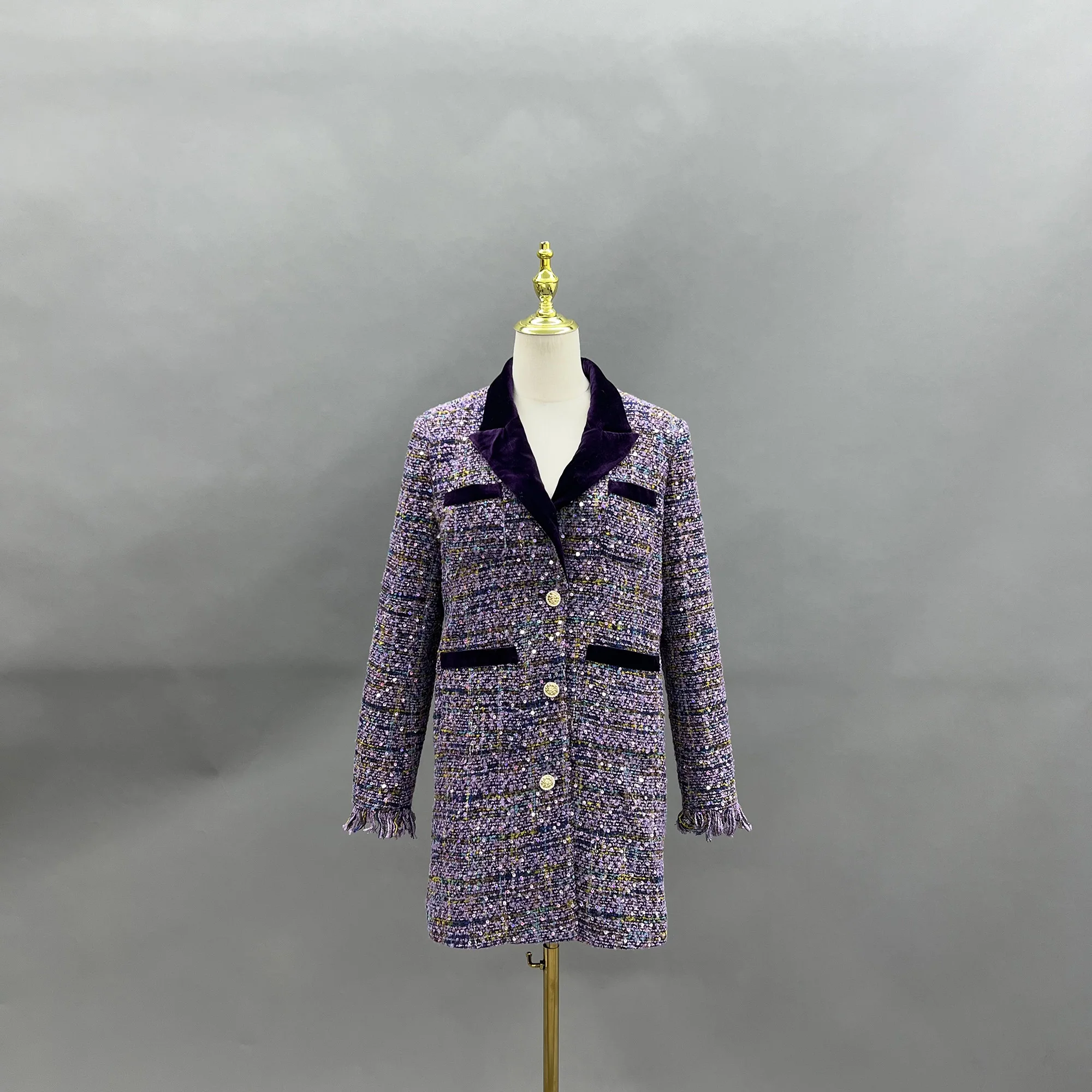 2024-Tweed-Coat-Autumn-Winter-Mid-Length-Jacket-Women-French-Style ...