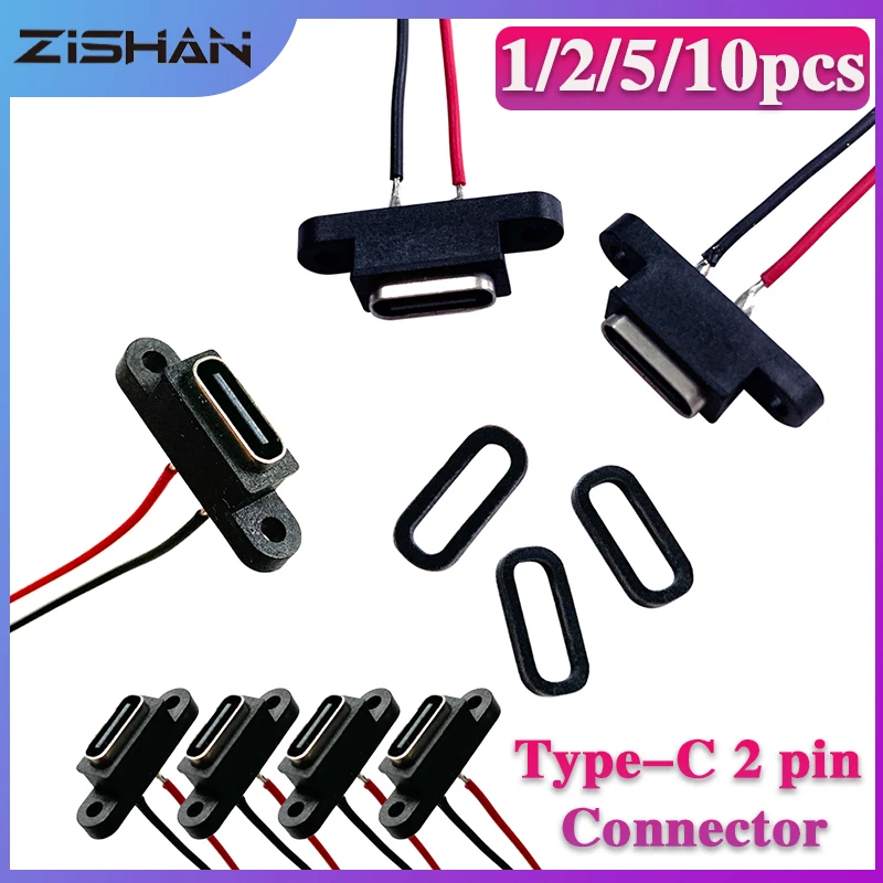 1-10pcs New Type-C 2 Pin Waterproof Female USB C Socket Port With Screw ...