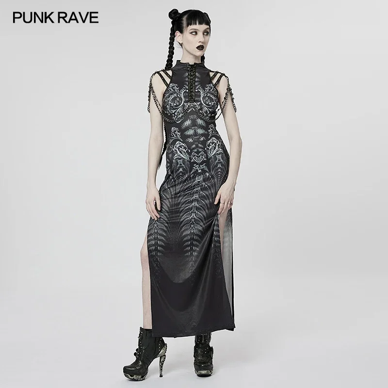 Vestido-PUNK-RAVE-con-remaches-de-Metal-y-cuello-en-V-para-mujer-ropa ...