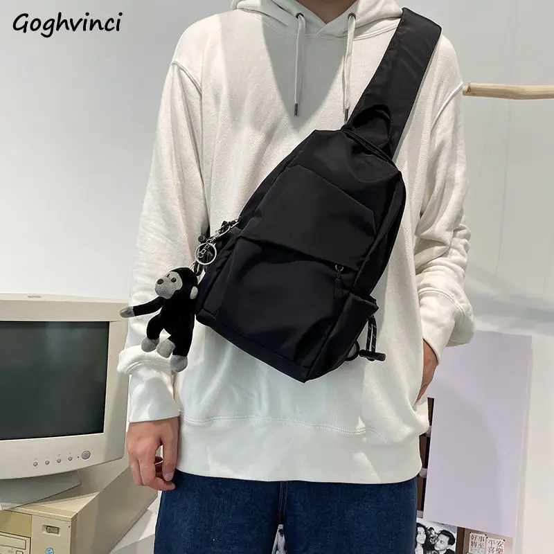 Men Crossbody Bags Harajuku Portable Simple Black Shoulder Nylon Bag ...