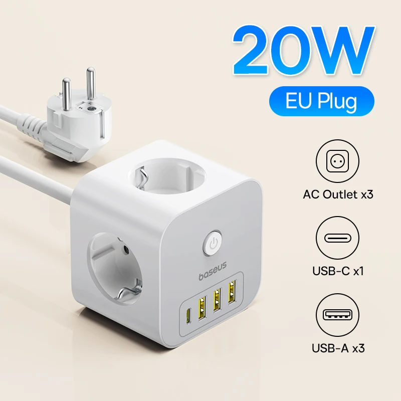 Baseus - Cargador rápido de 20 W, regleta de enchufes con 3 salidas de ...