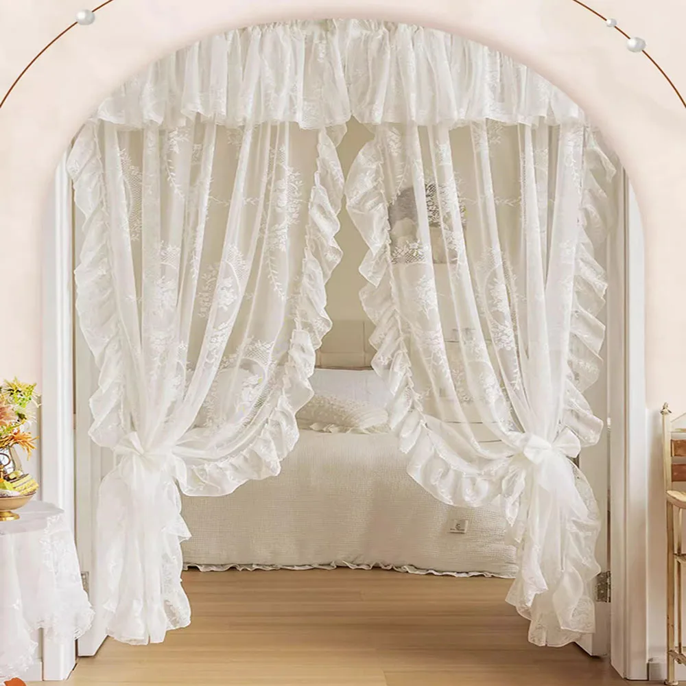 French-Elegant-White-Embroidery-Ruffle-Tulle-Curtains-with-Valance-For ...