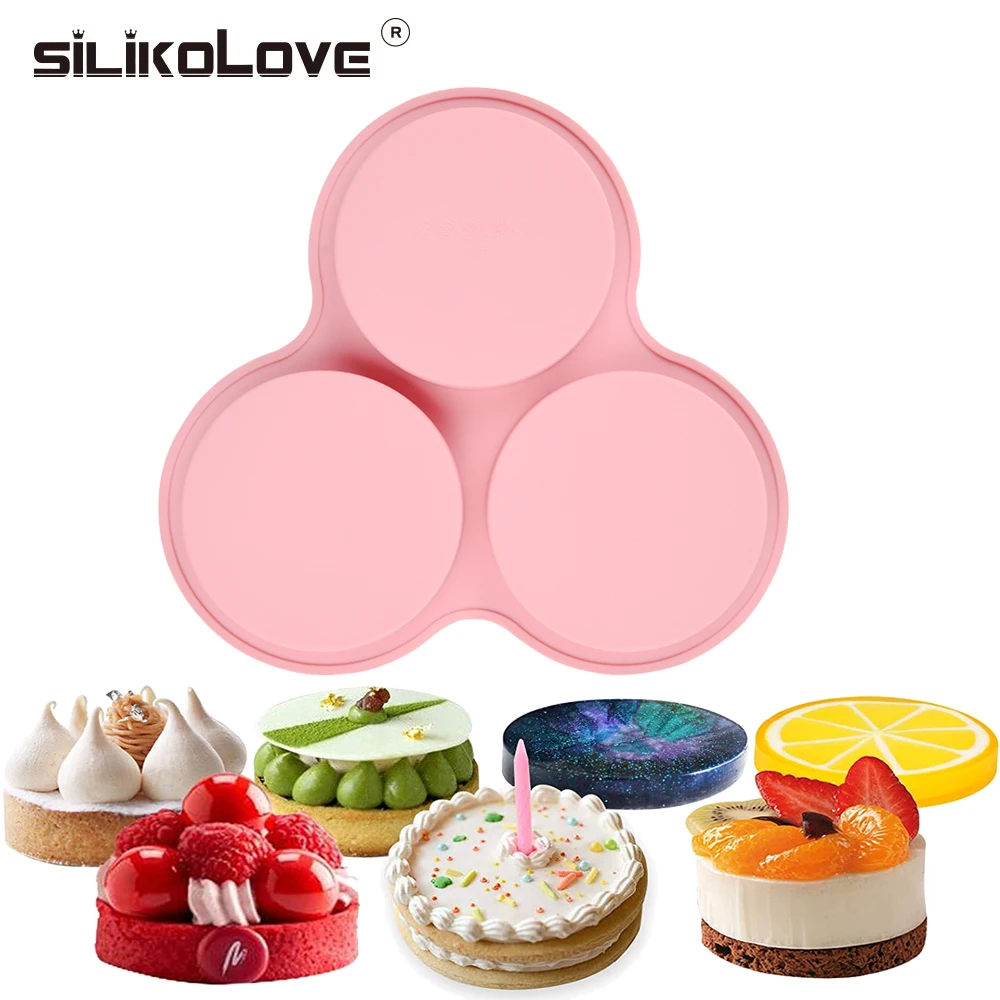 SILIKOLOVE 3 Cavity Round Disc Baking Mold Silicone Disc Mold for Cake ...