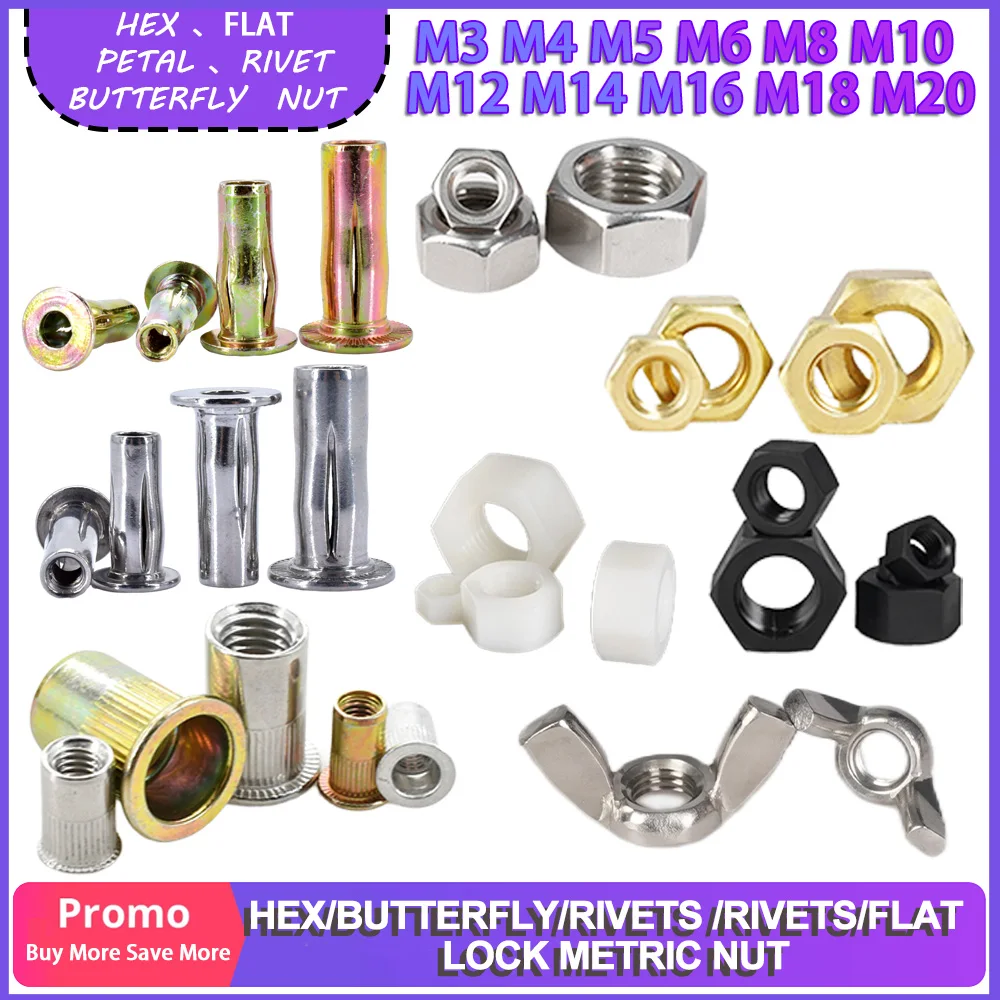 Hexagon-Butterfly-Metric-Nuts-Petal-Shape-Metal-Rivet-Flat-Head-Molly ...
