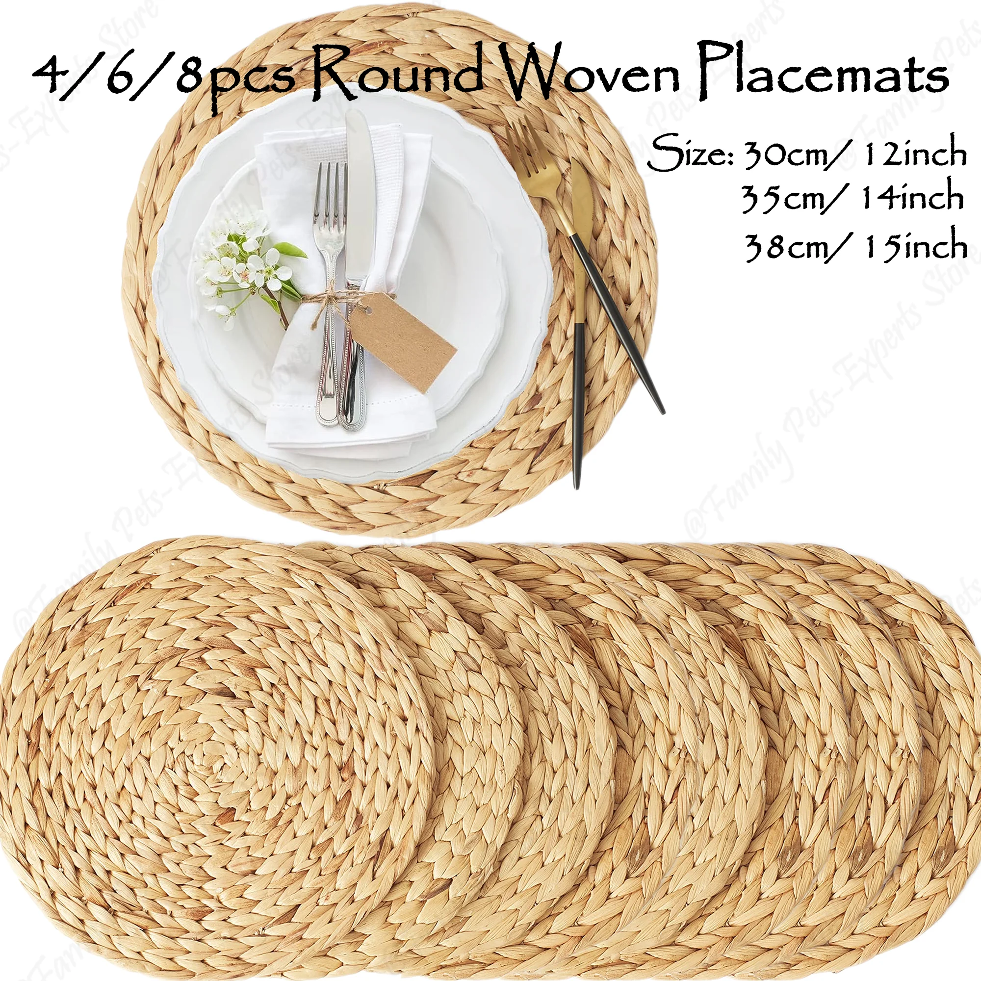 4-6-8Packs-Woven-Placemats-Round-Natural-Water-Hyacinth-Table-Mats ...