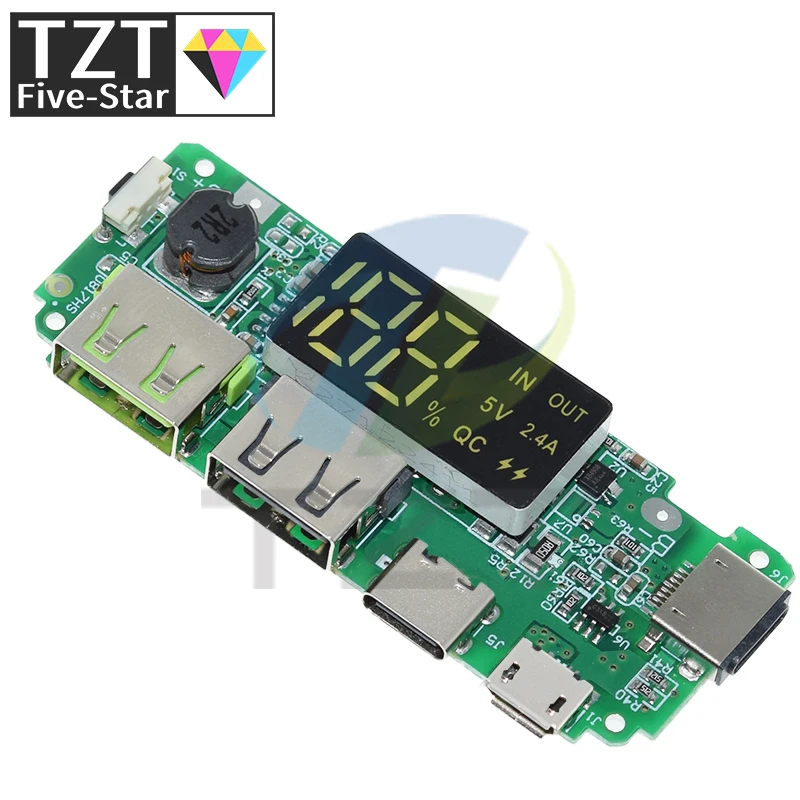 LED Dual USB 5V 2.4A Micro/Type-C USB Mobile Power Bank 18650 Charging ...