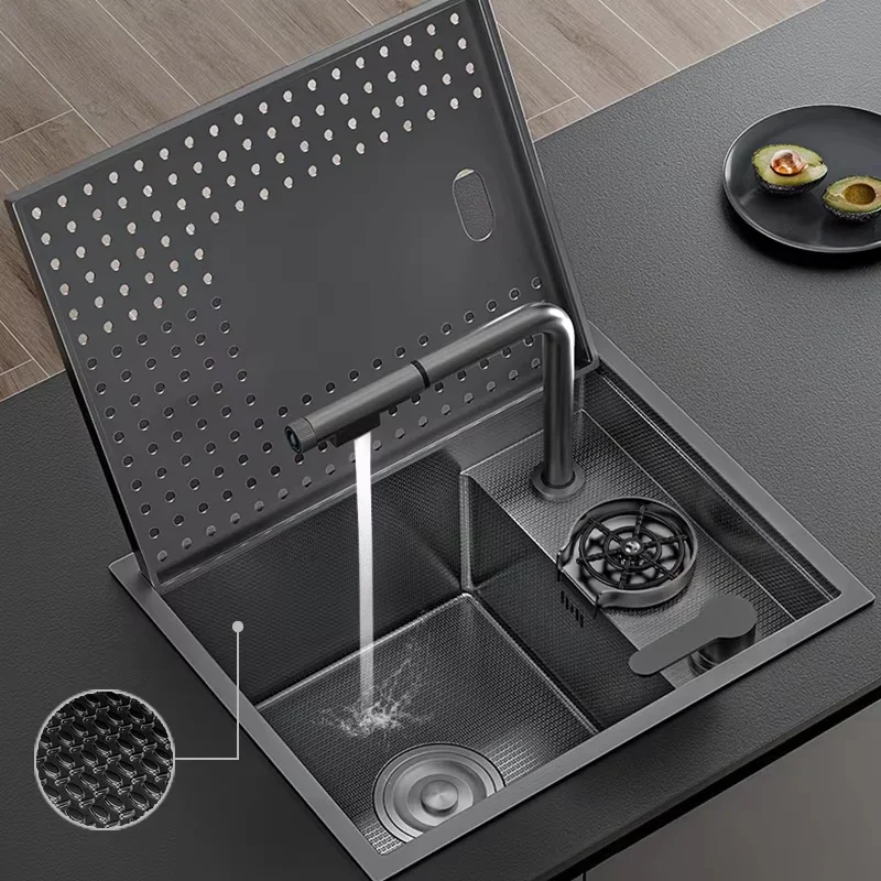 SUS 304 Stainless Steel Nano Hidden Island Sink Rice Grain Embossing ...