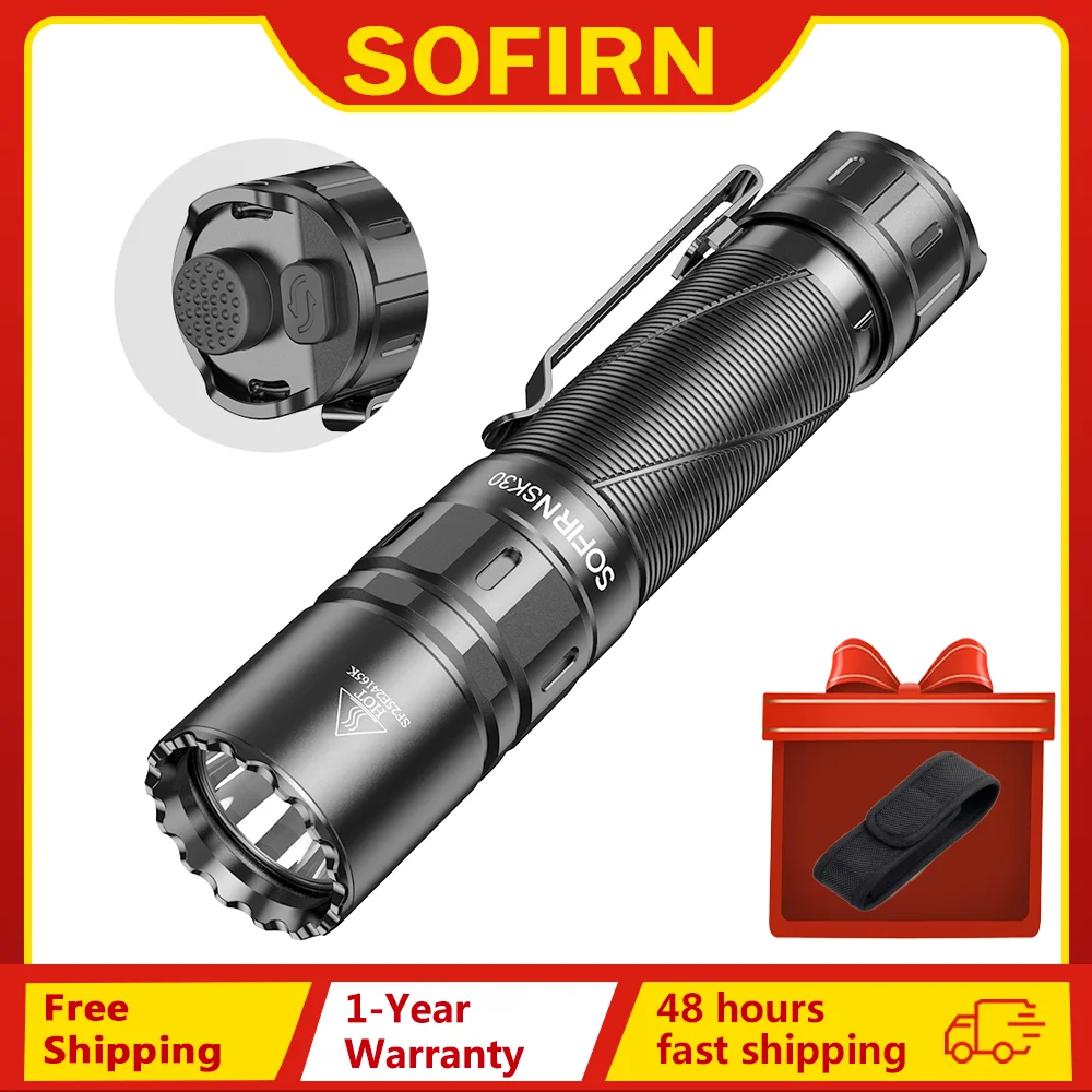SOFIRN SK30 3000LM Tactical Flashlight 6000K SFT70 LED Light 21700 USB ...