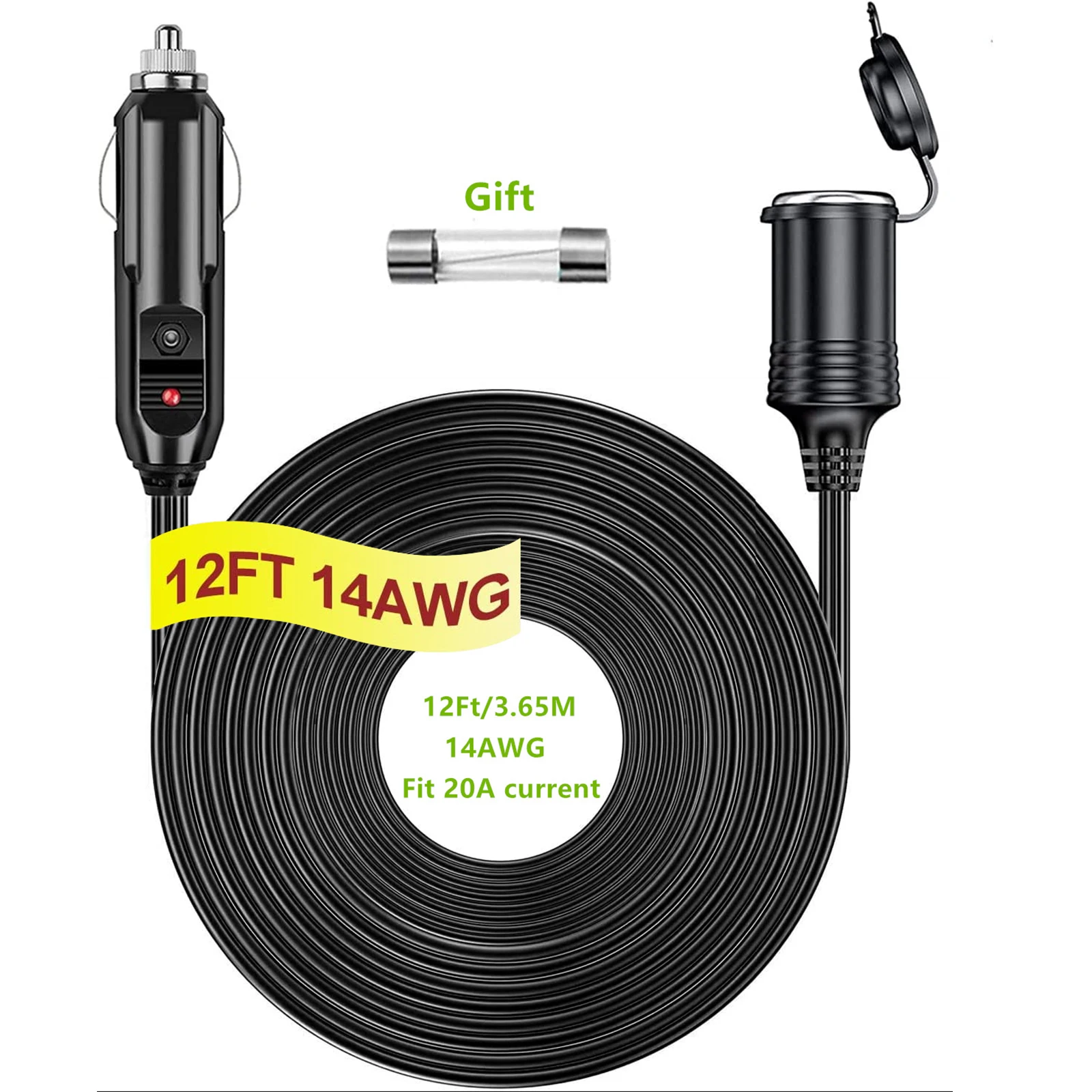 Car-Cigarette-Lighter-Socket-Extension-Cord-Cable-Interior-Plug-To ...