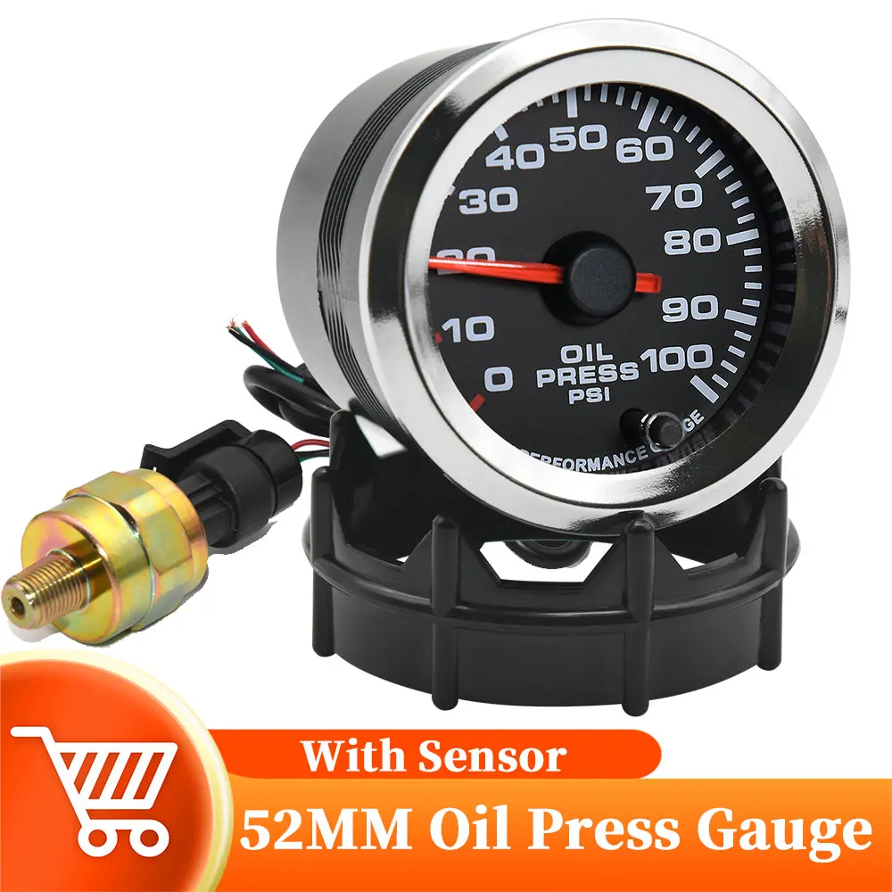 52mm Oil Pressure Gauge With Oil Pressure Sensor 1/8 Npt Universal 0-100psi Oil Pressure Meter ...