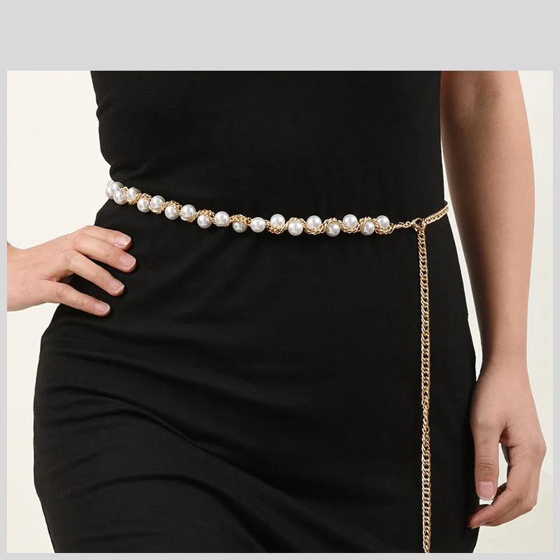 Women-Pearl-Chain-Belt-White-Black-Pearl-Beads-Tassel-Waist-Chain-Belt ...