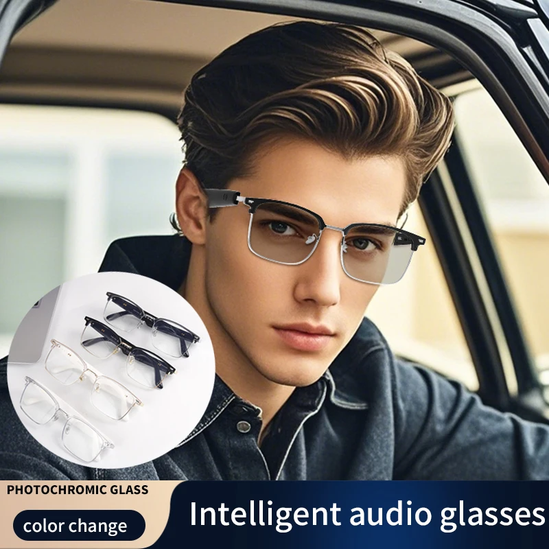 JT-GS13 Photochromic Smart Glasses Bluetooth AI Audio Color Changing ...