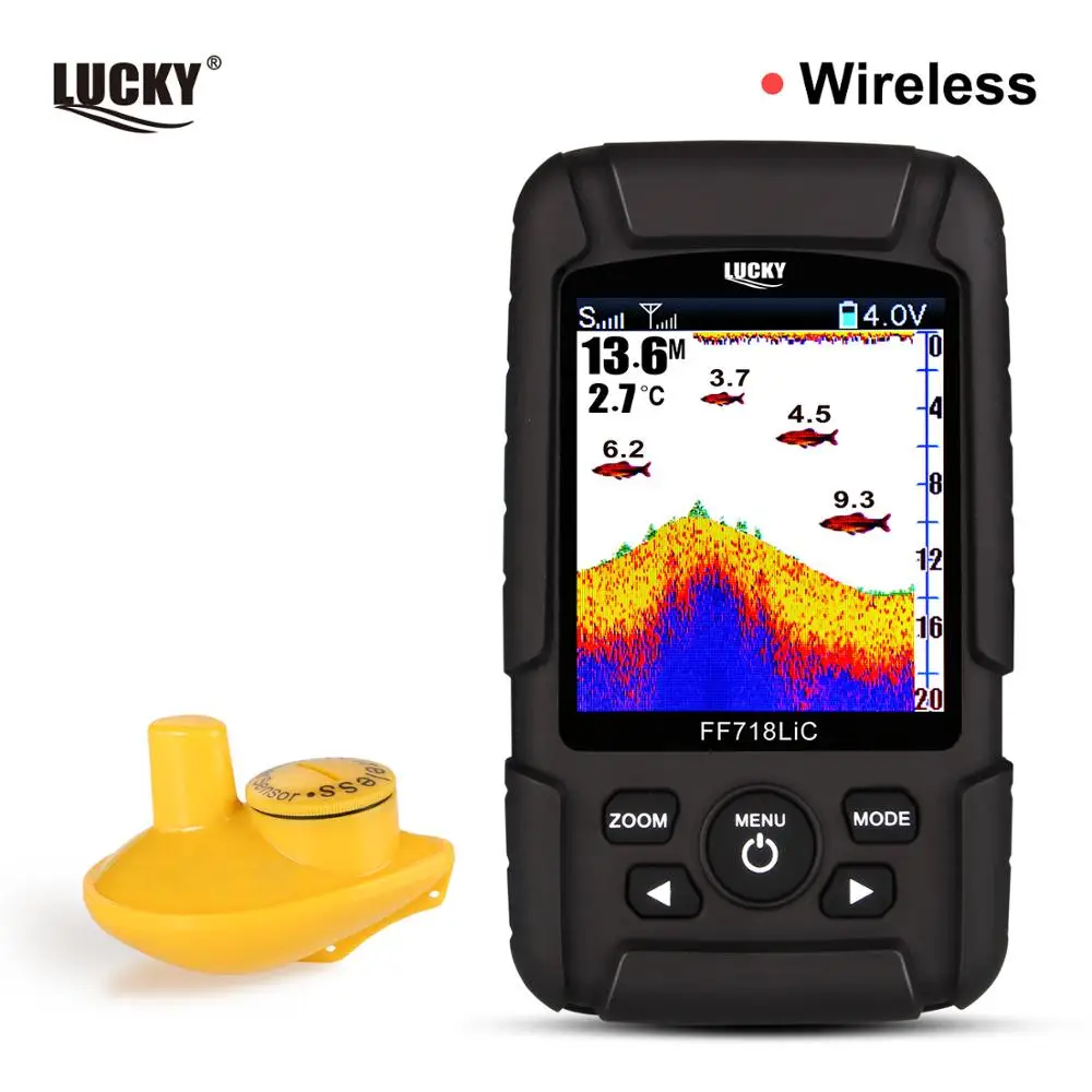 LUCKY Portable Fish Finder 45M Depth 125Khz Wireless Sonar Sensor Echo ...