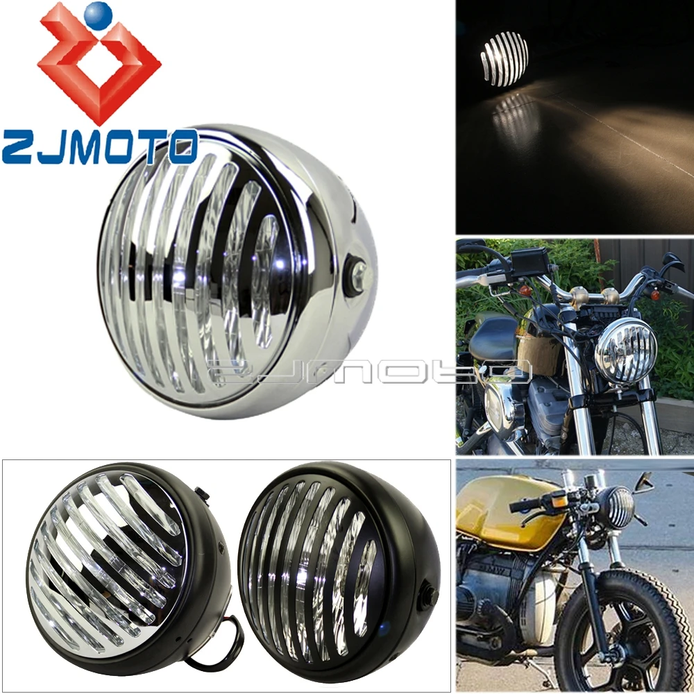 Motorcycle Headlight 6.5" Bullet Style Vintage Grille Cover Headlamp Hi ...