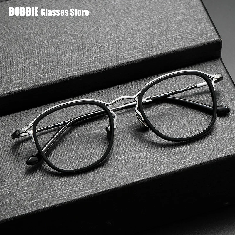 Japanese Handmade Glasses Frame Retro Oval Titanium Acetate Eyeglasses ...