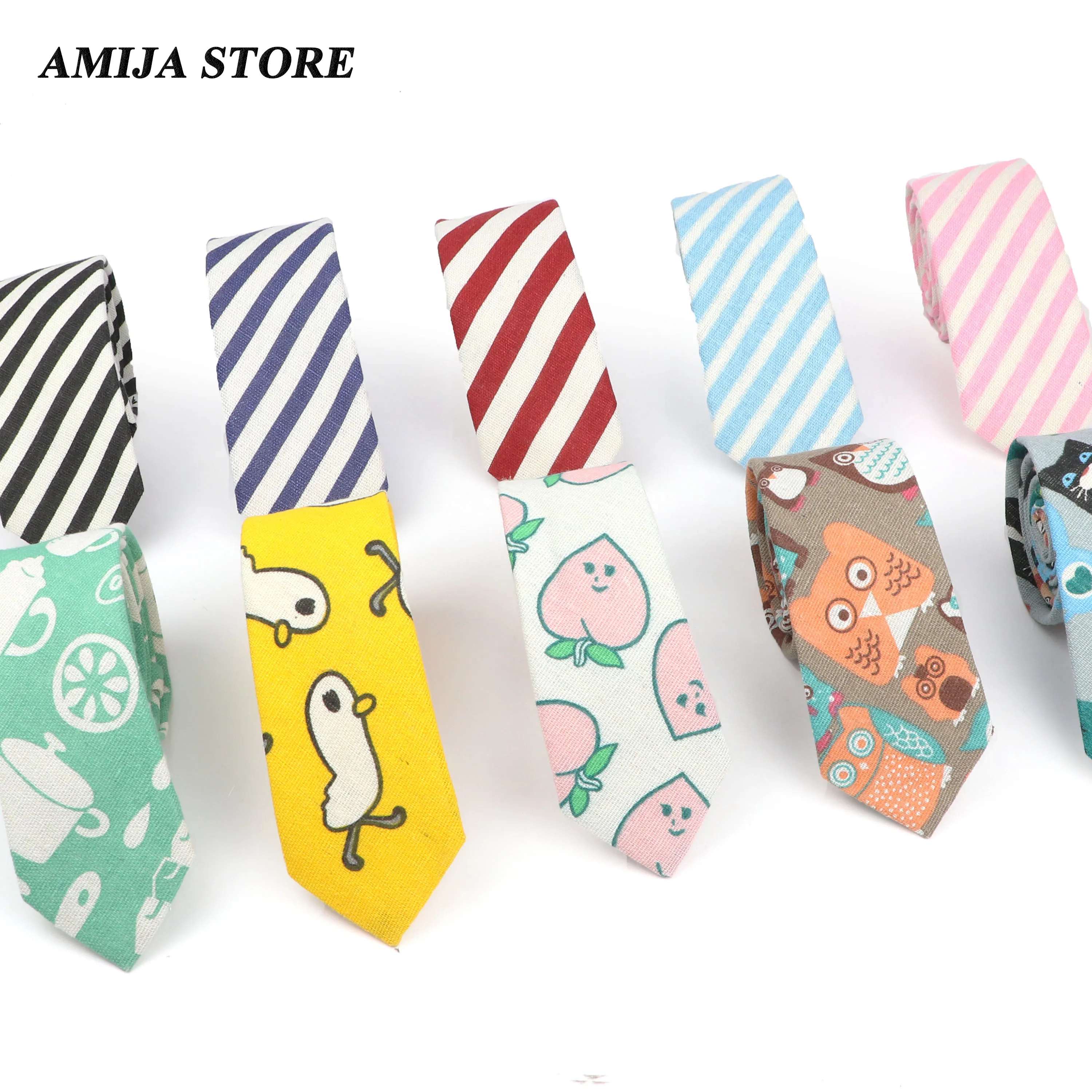 Funny-Slim-Linen-Cartoon-Tie-Yellow-Duck-Peach-Striped-6cm-Printed ...