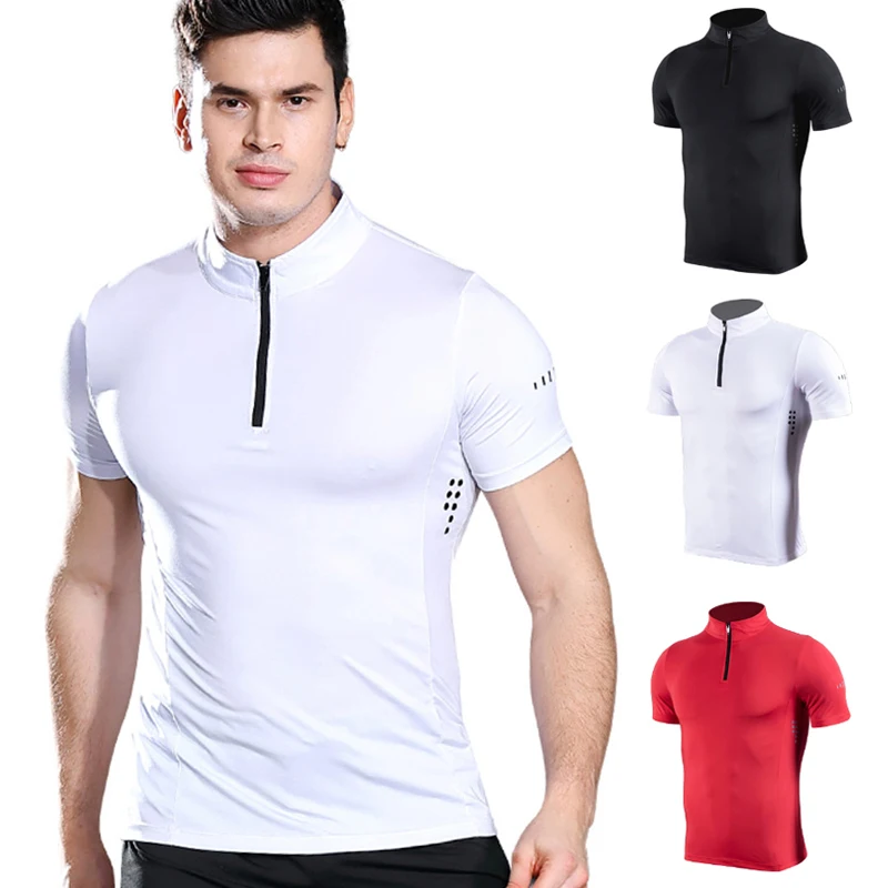 Men-Half-Zipper-Compression-t-Shirts-Bodybuilding-Gym-Tshirt-Man-Quick ...