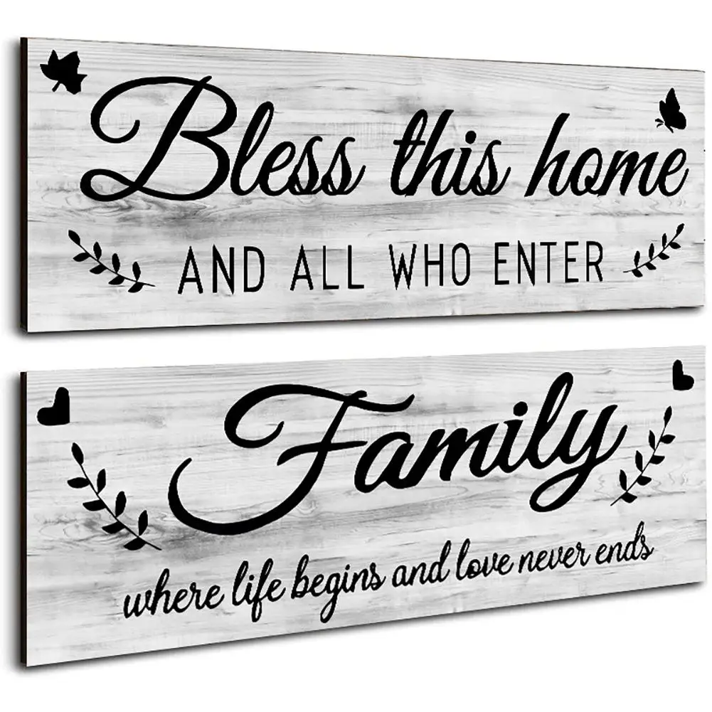 2-Pieces-Family-Rustic-Wooden-Signs-Bless-This-Home-Wooden-Wall-Art ...