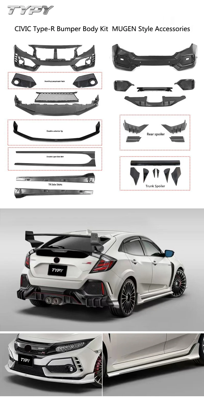 Car-Modified-MUGEN-Style-Body-Kit-Front-Rear-Bumpers-Grille-Side-Skirt ...
