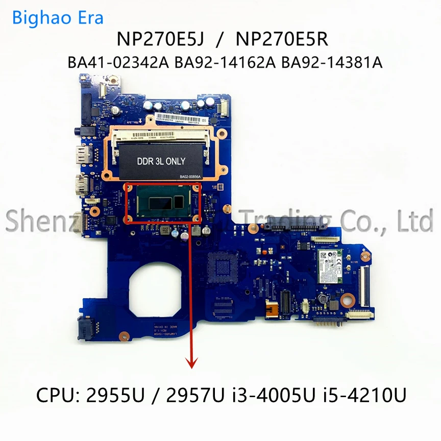 Placa mãe portátil para Samsung, CPU, BA41 02342A, NP270E5J, 270E5R, 270E5J, W/ 2955U, i3 4005U ...