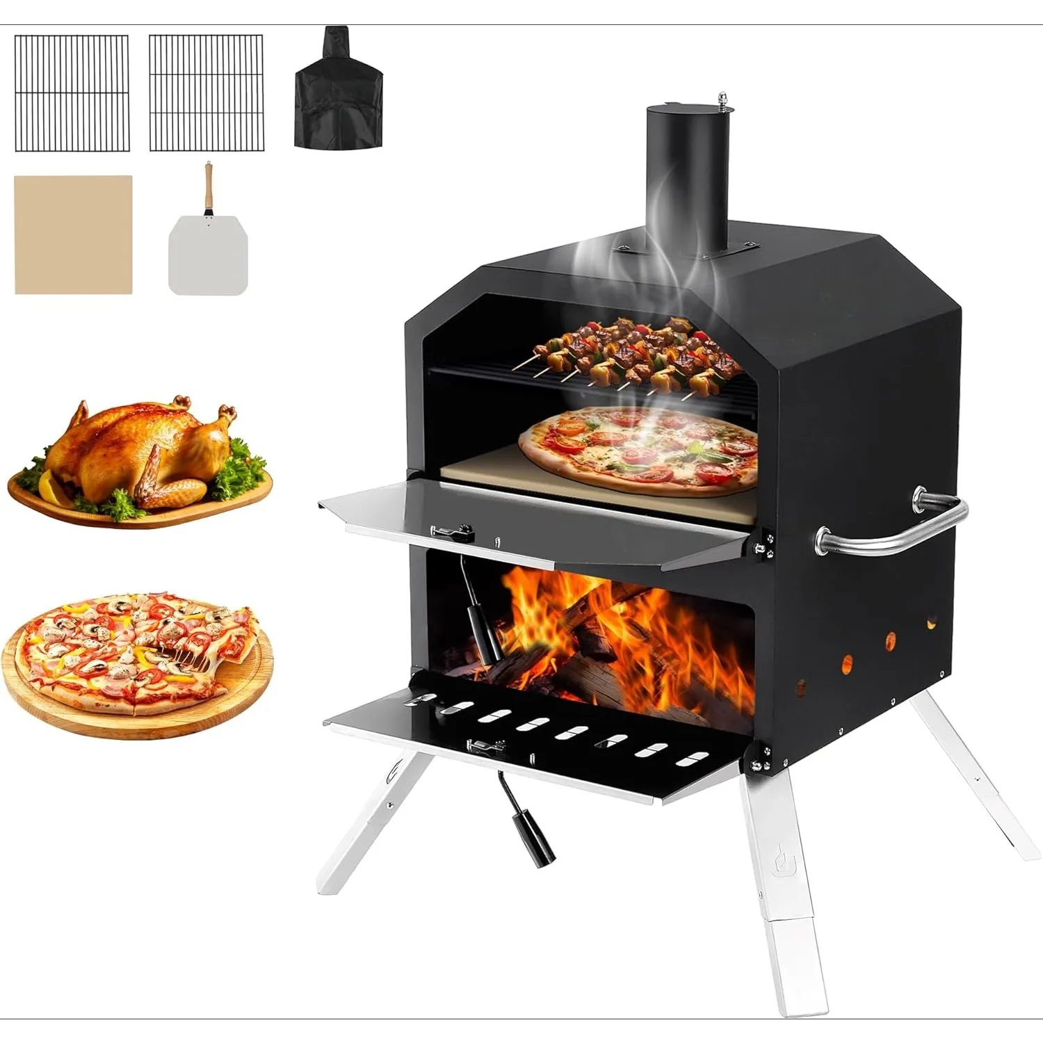 16 inch large wooden double-layer pizza oven, equipped with pizza stone ...