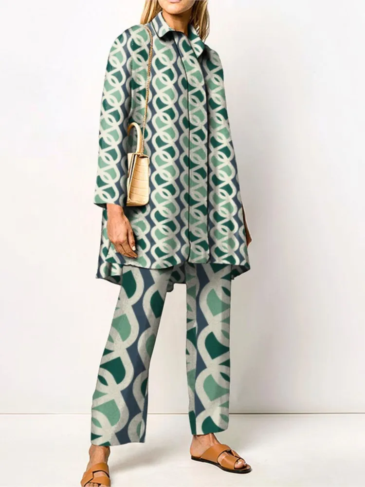 Autumn-New-Vintage-Printed-Pant-Sets-Women-Long-Shirts-And-Wide-Legs ...