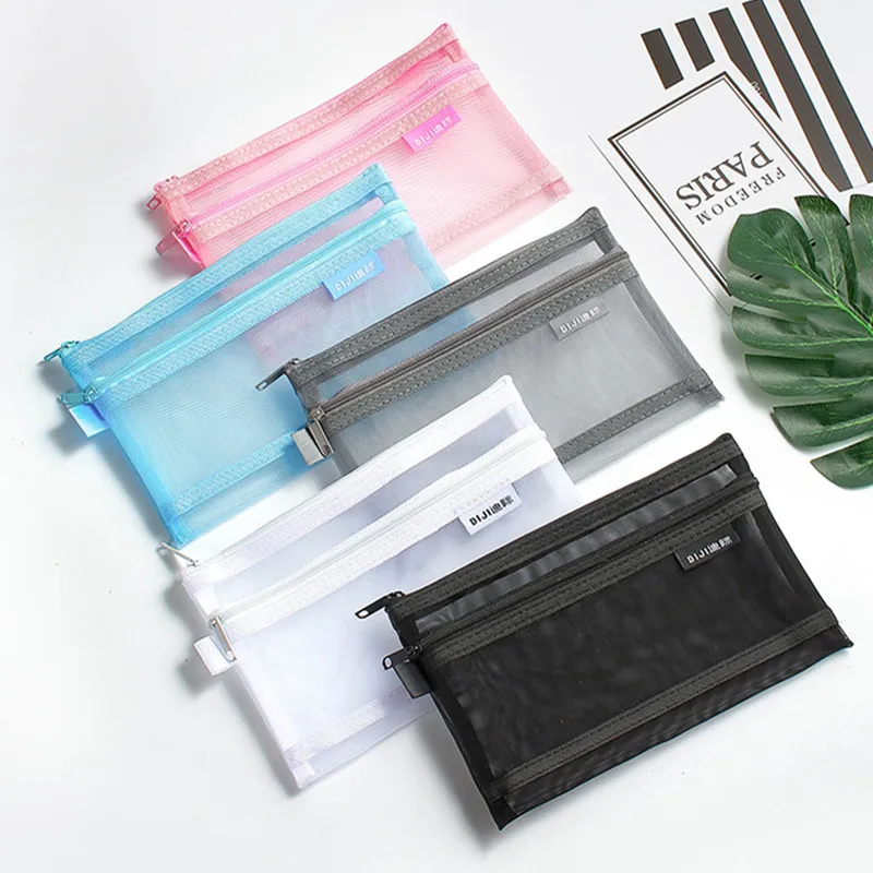 New-Simple-Transparent-Mesh-Cosmetic-Storage-Bag-Clear-Zipper-Pencil ...