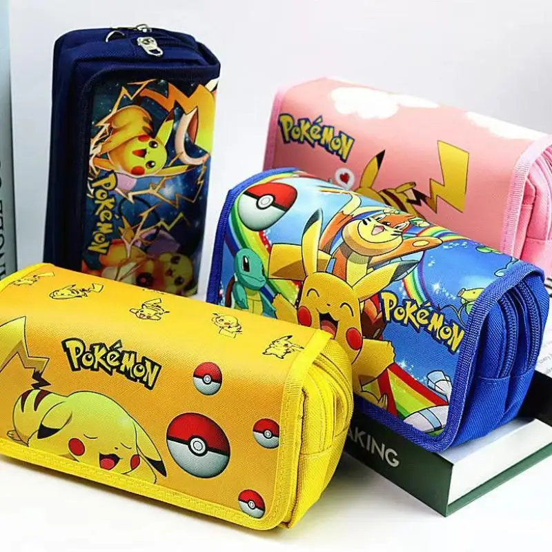 Pokemon Pencill Case School Cartoon Pikachu Black Pen Bag School ...