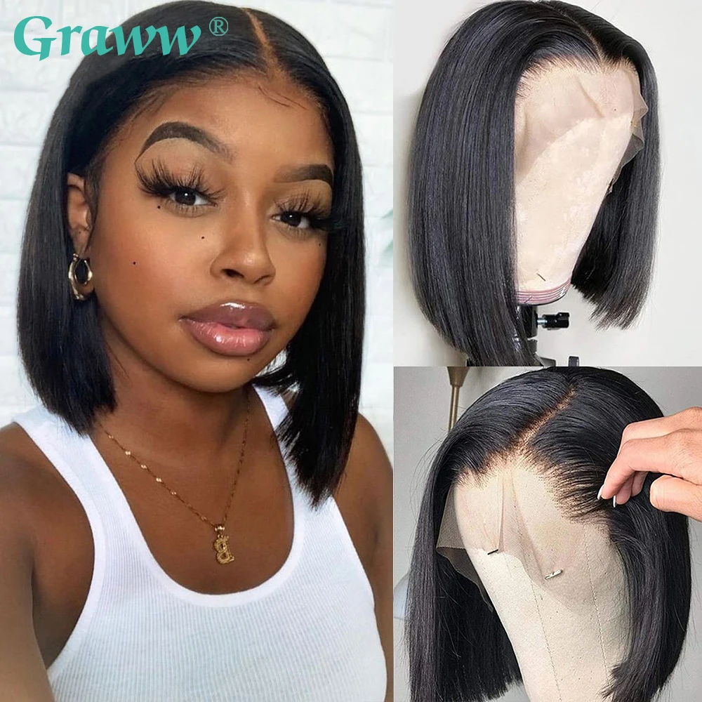 Hd Transparent 13x6 Straight Bob Wig Lace Front Human Hair Wigs For ...