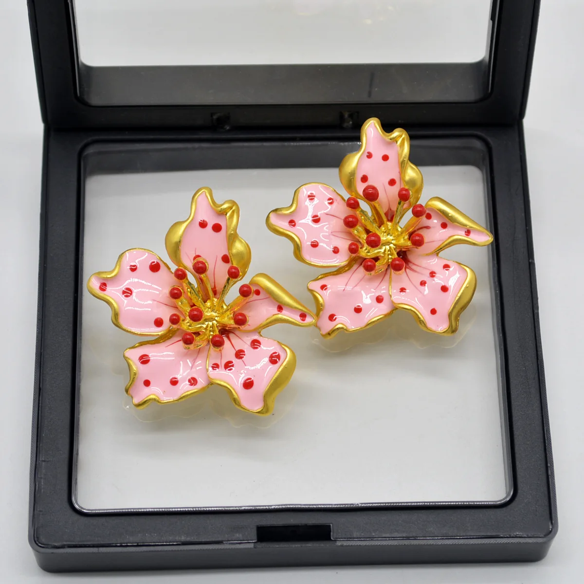 Valentine-s-Day-Enamel-Pink-Flower-Stud-Earring-Irregular-Petal-Vintage ...