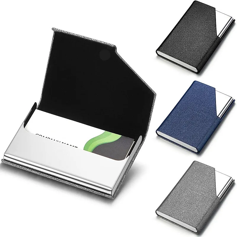Business Card Holder with Magnetic PU Leather Stainless Steel Business ...