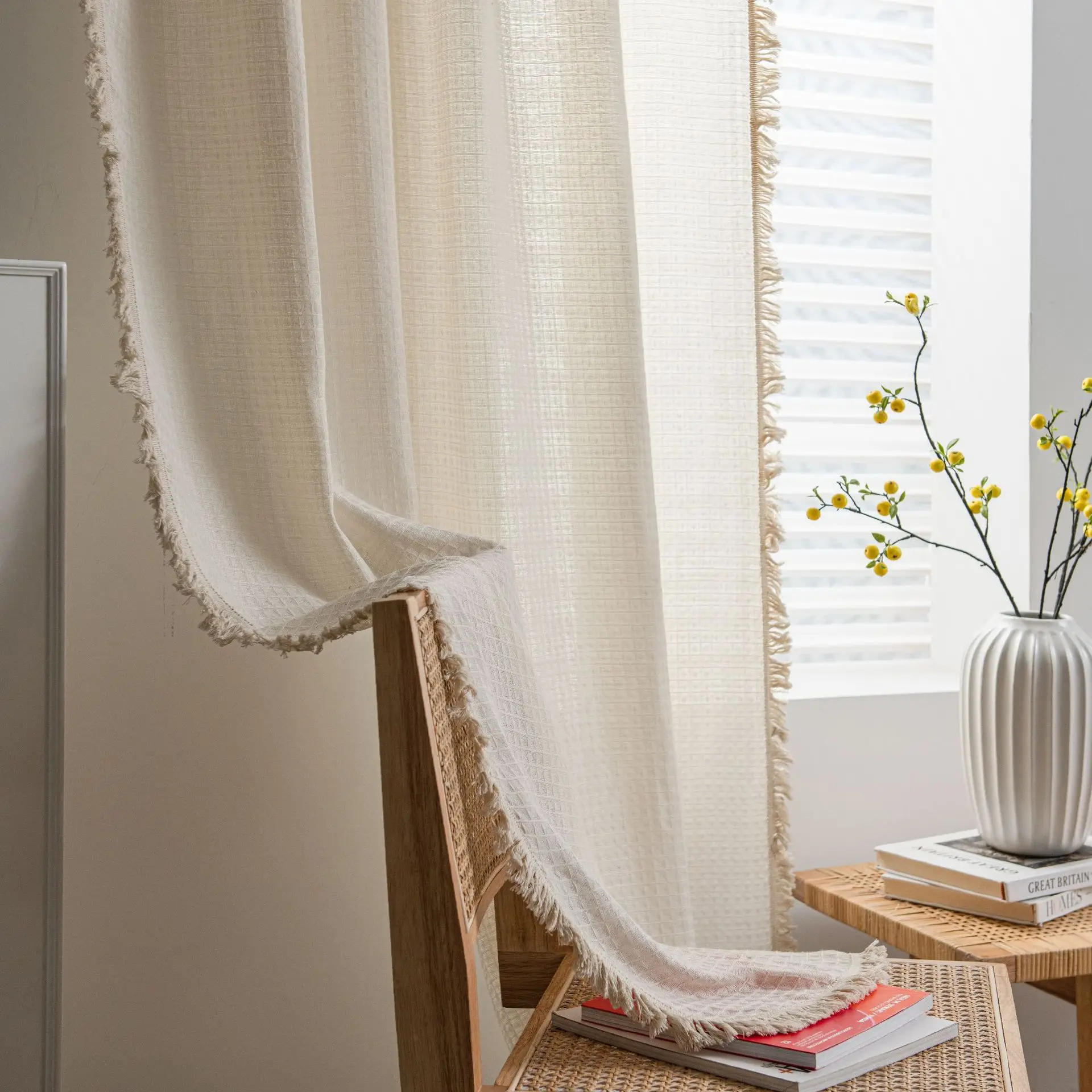 Solid-Color-Tassel-Window-Curtains-Semi-Blackout-Cotton-Blend-Farmhouse ...