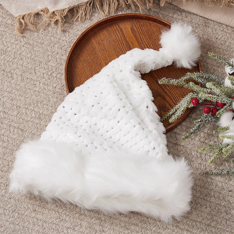 Santa-Claus-Hats-for-Adults-Christmas-Cap-White-Plush-Sequins-Patchwork ...