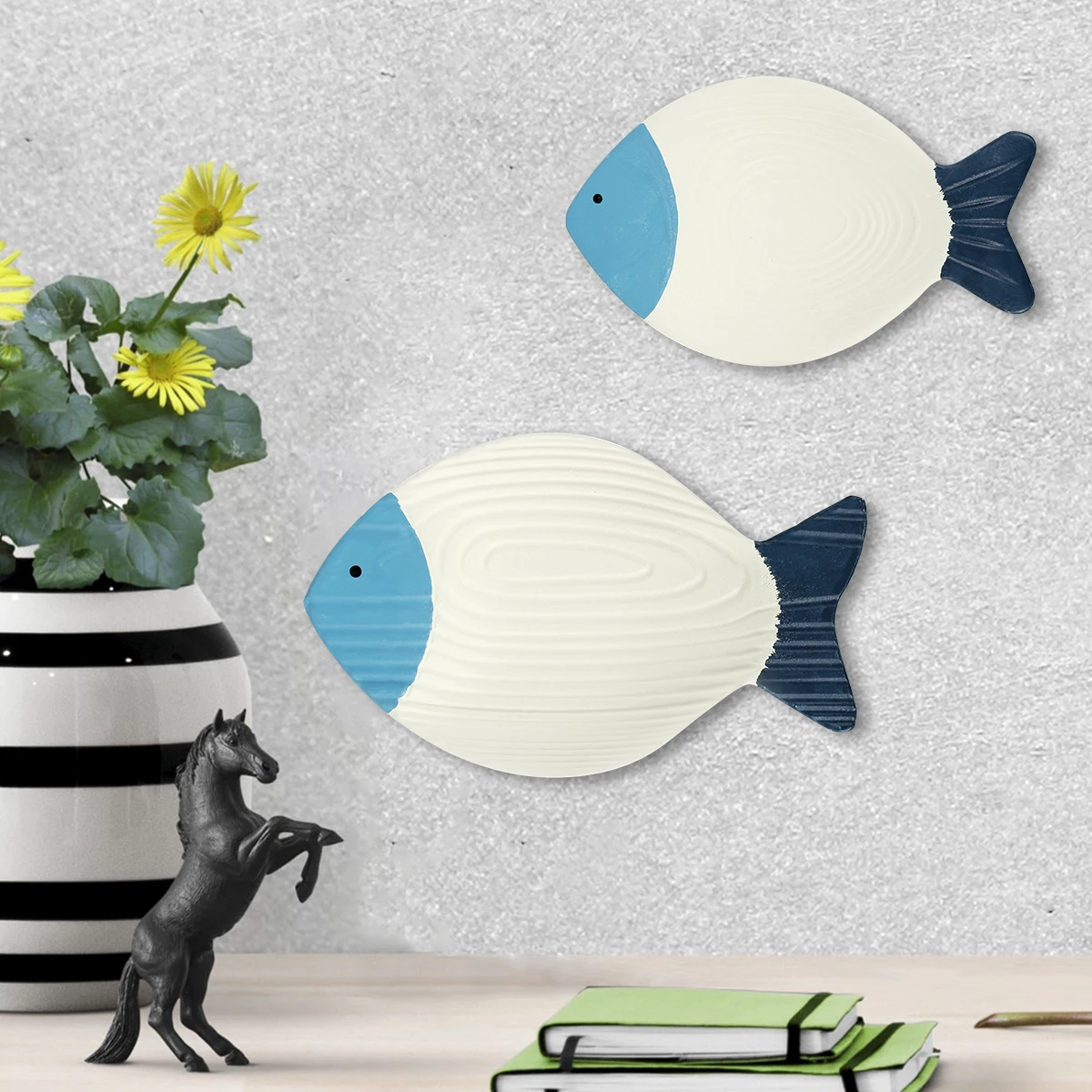 2Pcs Wood Fish Decor Creative Retro Hanging Fish Wall Art Wooden ...