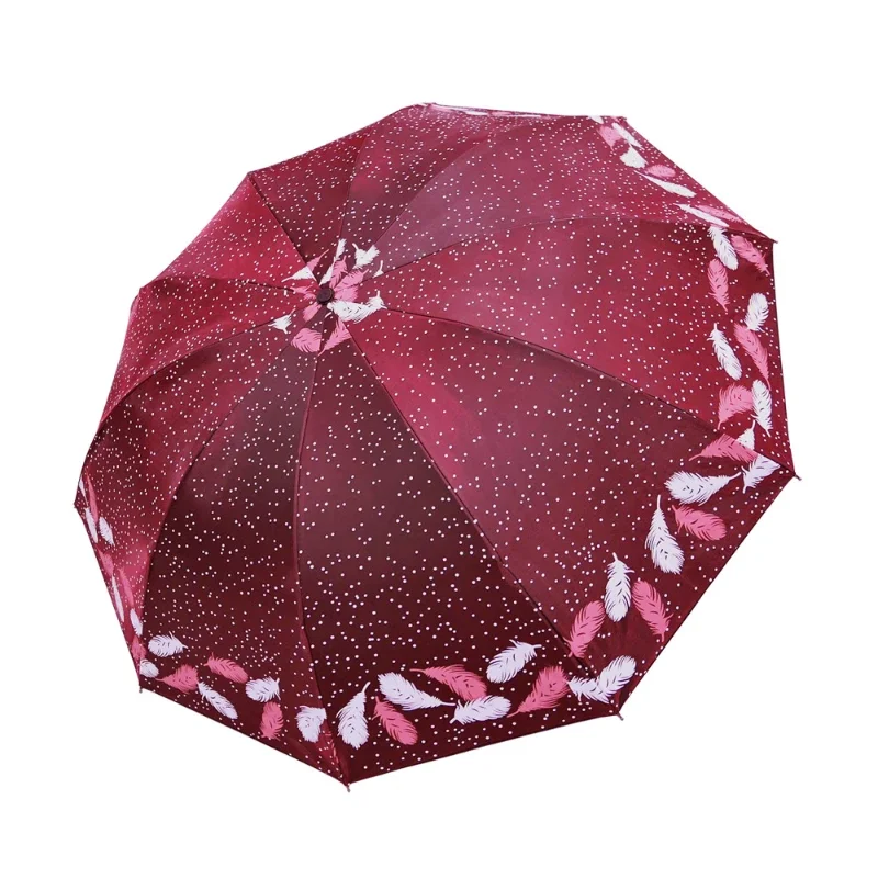 Color-changing Ten-bone Two-person Manual Three-fold Umbrella Rain and Sun Umbrella Vinyl ...