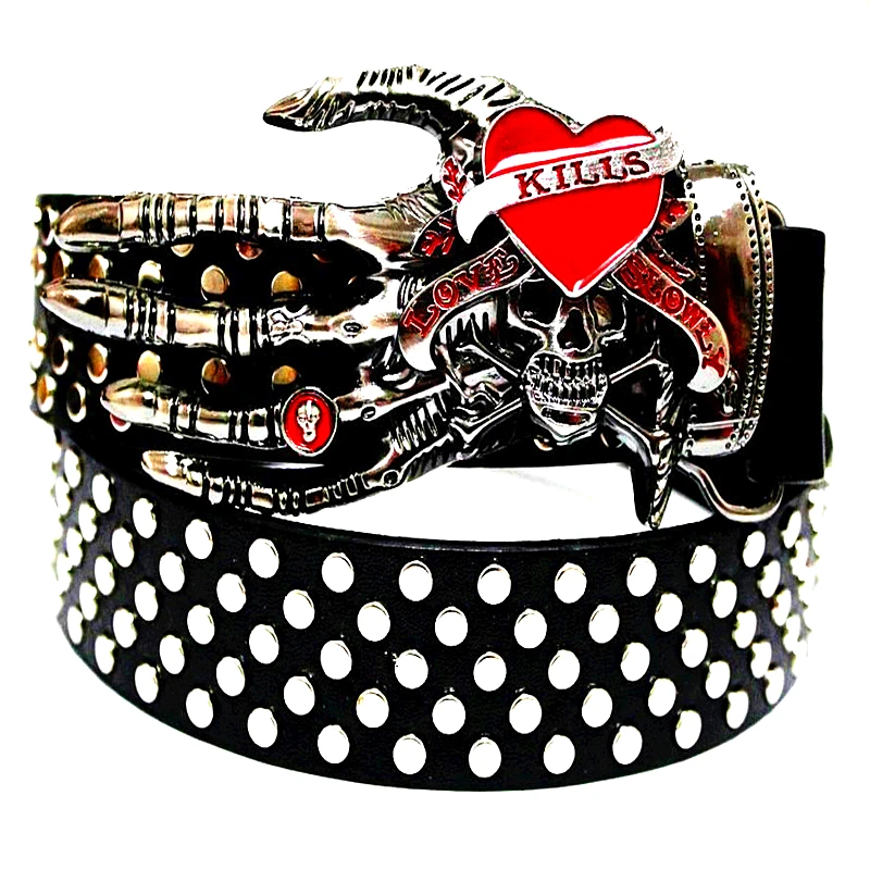 Fashion Women's Belt Punk Rock Belt Skull Bowknot Full Rivets Belts Hip ...