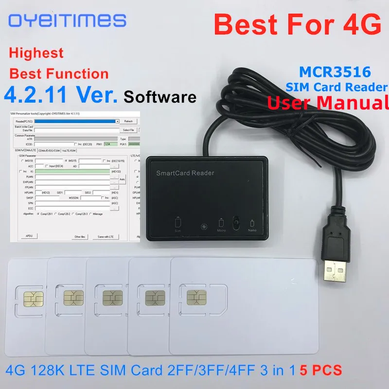 OYEITIMES MCR3516 SIM Card Reader+5PCS 2FF/3FF/4FF Programmable SIM ...