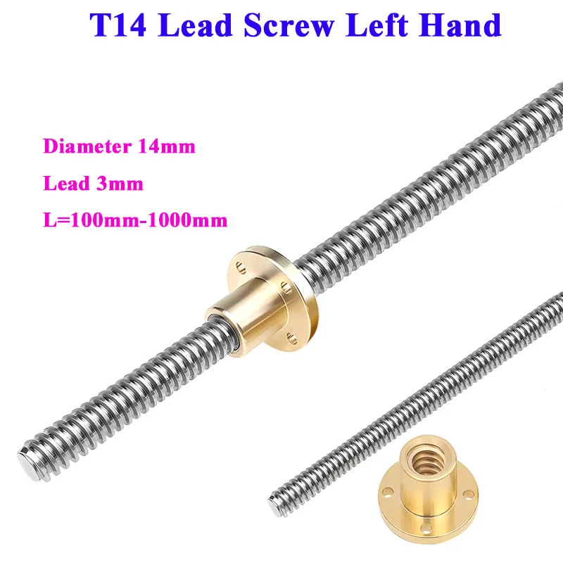 T14 Lead Screw Left Hand Thread Diameter 14mm pitch 3mm lead 3mm ...