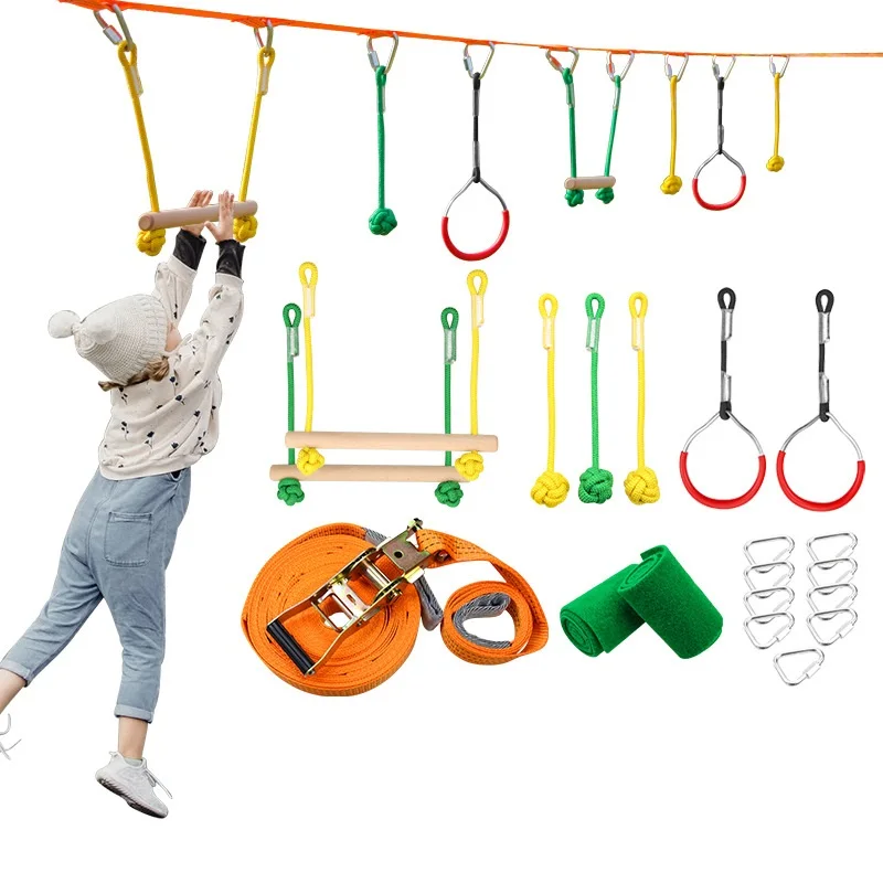 Children's Slackline Bar Kit Ninja Rope Obstacles Sling Training ...