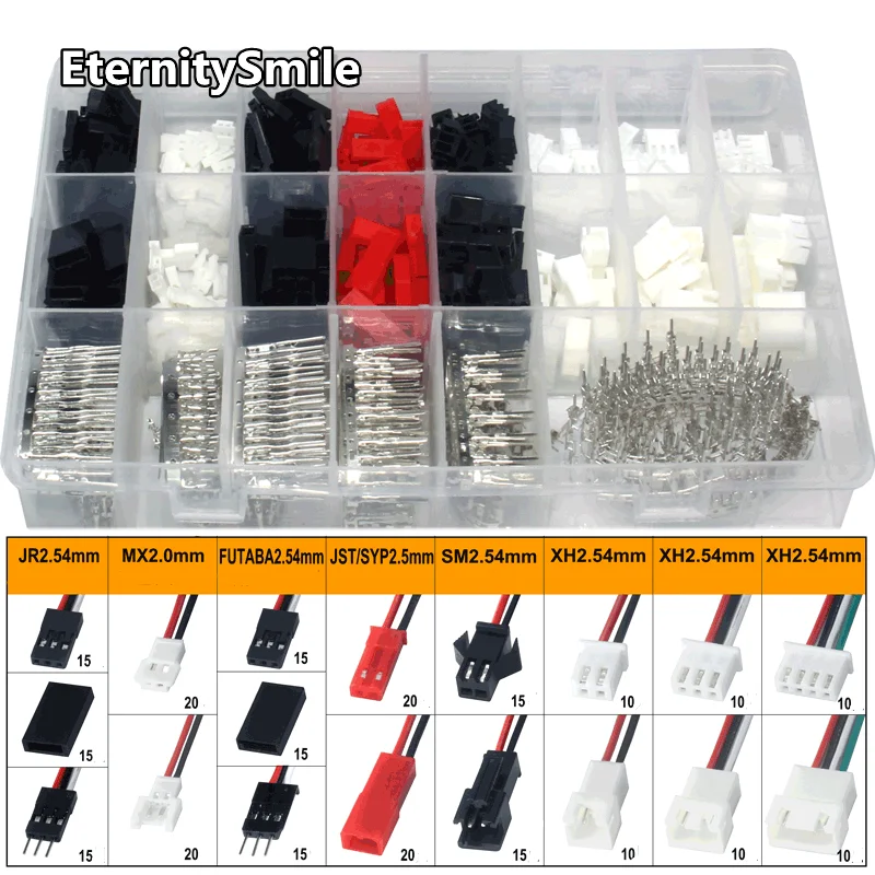 260pc JST JR MX SM Micro DuPont Wire Connector XH2.54 2.0 2.5 1/2/3/4P Kit Male/Female Housing ...
