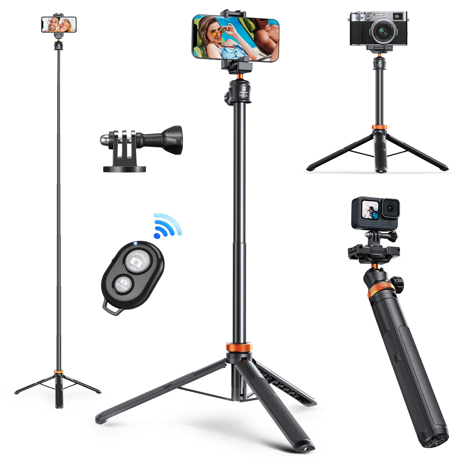 K-F-Concept-MS04-62-1-58m-Phone-Tripod-Selfie-Stick-Black-And-Orange ...
