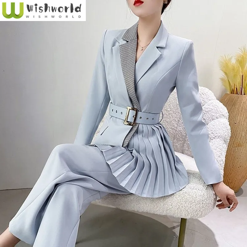 Terno coreano irregular slim fit para mulheres, elegante conjunto de ...