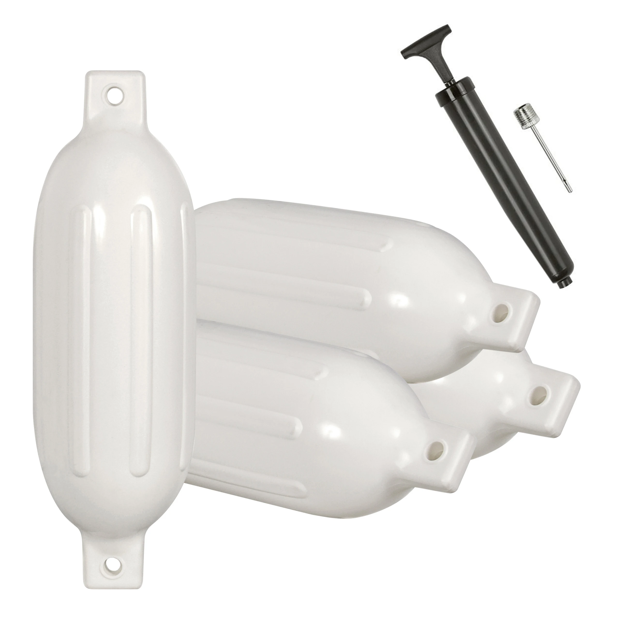 4PCS Boat Fender 8.5" * 27" White Vinyl Marine Ribbed Bumper Inflatable ...