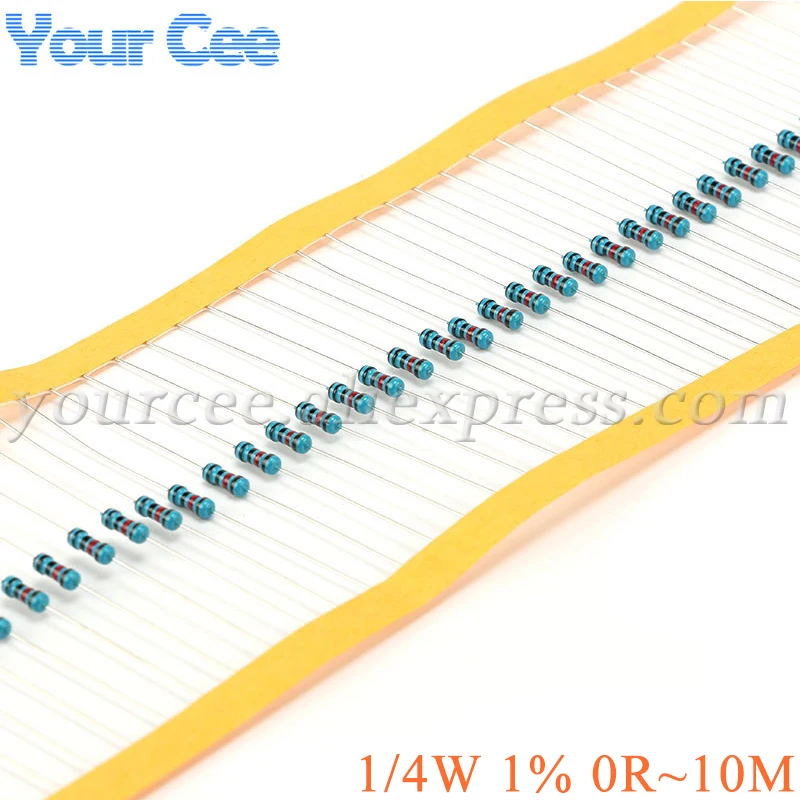 100PCS 1/4W Metal Film Resistor Resistance 1% 9.1K 82R 82K 820R 8.2M 8 ...